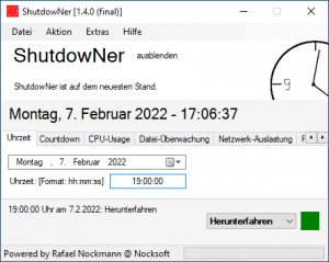 ShutdowNer: Windows automatisch herunterfahren - Nocksoft